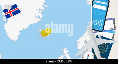 Map of Iceland with a pinned blue pin. Pinned flag of Iceland, vector ...