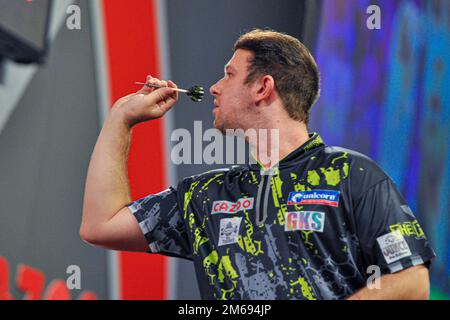 Callan Rydz of England in action during his quarter final match against ...