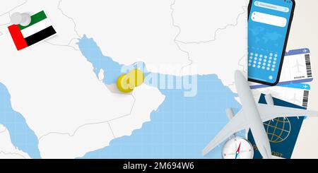 Map of United Arab Emirates with a pinned blue pin. Pinned flag of ...