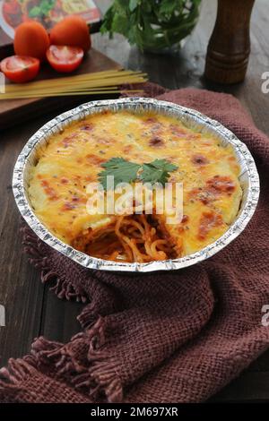 spaghetti brulee with meat and tomato sauce Stock Photo - Alamy