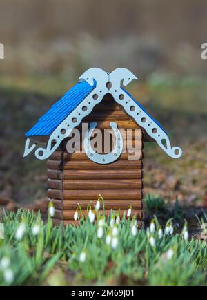 Nesting box. Carved wooden nest box handmade. Wooden house for birds ...