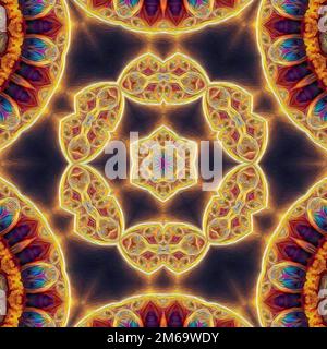 Magic mystic fantasy fractal. Esoteric neon glowing geometric mandala ...