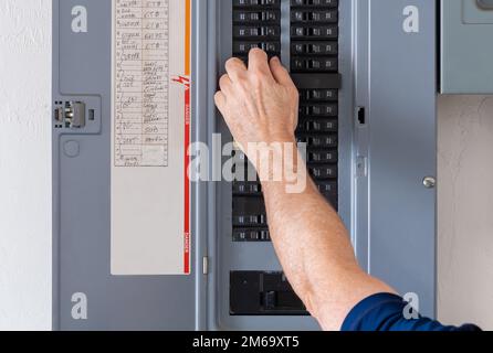 Wiring in electrical circuit breaker box panel with bus bar and copper ...
