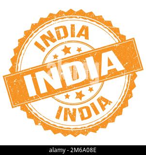 INDIA text written on orange grungy lines stamp sign Stock Photo - Alamy