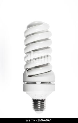 Luminescent spiral form lamp with E27 screw cap base on gray background ...