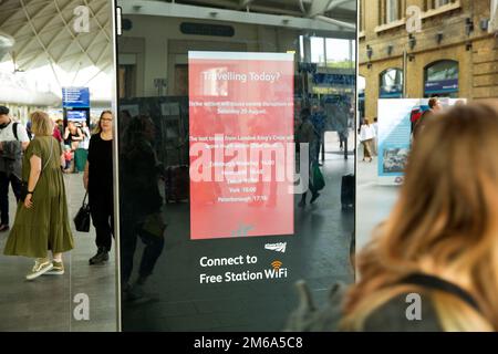 An electric board informing passengers of the rail strike is seen at ...