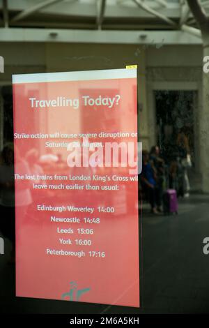 An electric board informing passengers of the rail strike is seen at ...