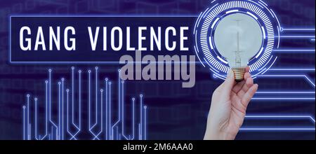 Hand writing sign Gang Violence, Business concept infringement of the ...