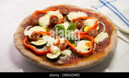 Pizza with paprika. Neapolitan pizza made with baked vegetables ...