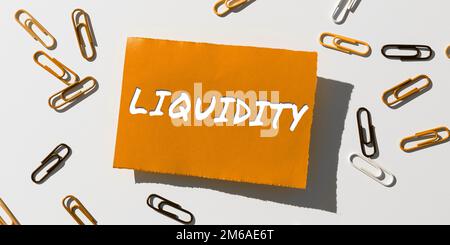 Text sign showing Liquid Assets. Conceptual photo Cash and Bank ...