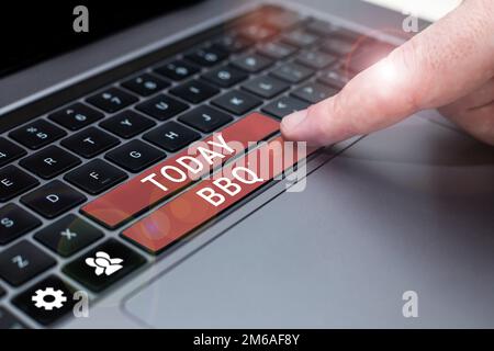 Text sign showing Bbq. Business concept usually done outdoors by ...