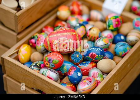 VILNIUS, LITHUANIA - MARCH 4, 2022: Colorful handmade wooden Easter ...