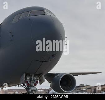 A KC-46 Pegasus sits on the flightline at Altus Air Force Base ...