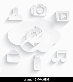 White cloud computing symbols arrows cut Stock Photo - Alamy