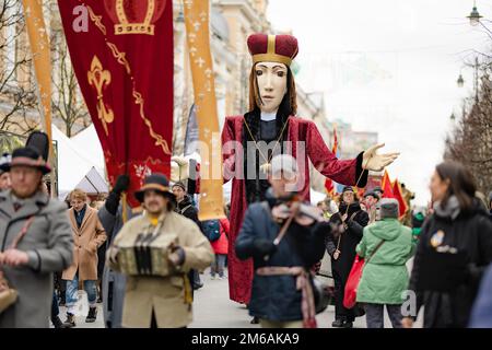 VILNIUS, LITHUANIA - MARCH 4, 2022: Cheerful people participating in ...
