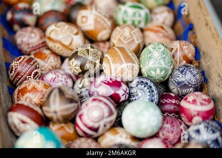 VILNIUS, LITHUANIA - MARCH 4, 2022: Colorful handmade wooden Easter ...