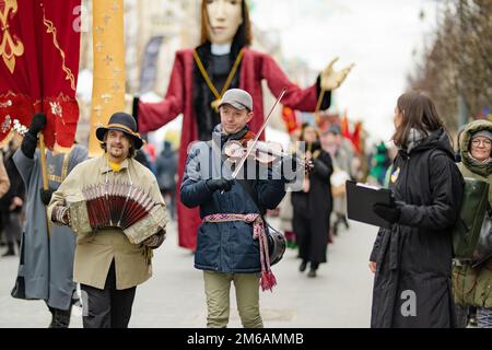 VILNIUS, LITHUANIA - MARCH 4, 2022: Cheerful people participating in ...