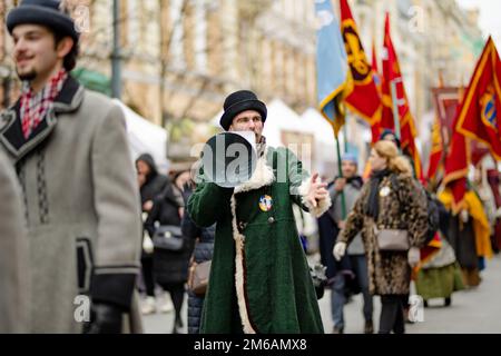 VILNIUS, LITHUANIA - MARCH 4, 2022: Cheerful people participating in ...