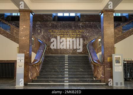 Lettering, Karl Marx quote, staircase, foyer, main building, Humboldt ...