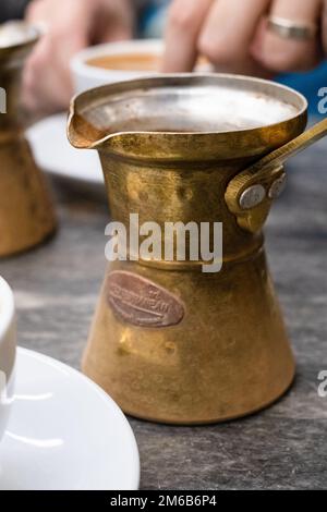 Traditional Greek Coffee, Ellinikos Kafes, Athens, Greece. Shown here ...