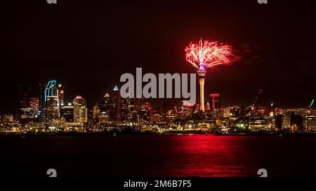 A beautiful view of Auckland New Years Eve Fireworks on the Sky tower ...