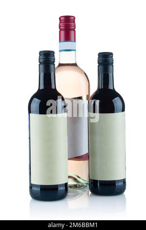 Few red wine bottles close up isolated on white background Stock Photo ...