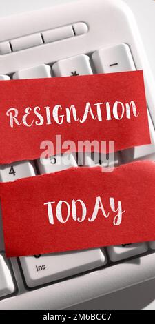 Text caption presenting Resignation. Word Written on act of giving up ...