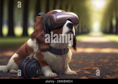 Dog wearing a VR Virtual Reality headset Stock Photo - Alamy
