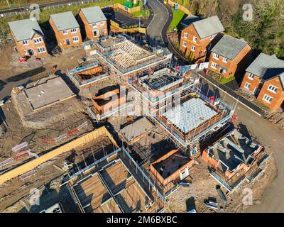 Pontypridd, Wales - January 2023: Aerial view of a new housing ...