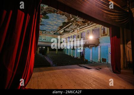 Old abandoned ruined stage theater or cinema hall Stock Photo - Alamy