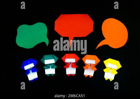 The Handmade Origami Balloons with Ninja Kids on the Black Background ...