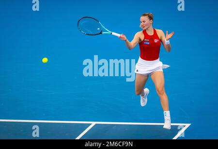 Malene Helgo of Norway in action against Martina Trevisan of Italy ...