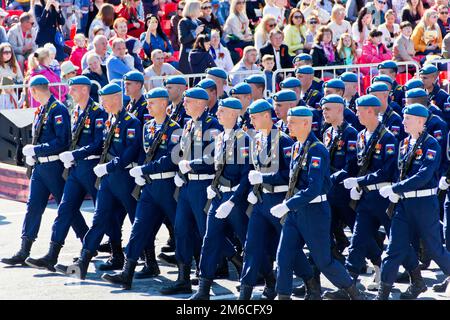 Russian soldiers march at the parade on annual Victory Day, May, 9 ...