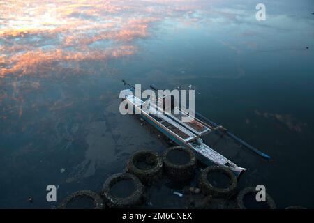 Sandeq, a traditional wooden boat on Palippi beach at Majene Indonesia ...