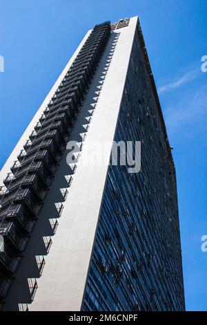 Low angle view of tall office buildings creating a beautiful geometric ...