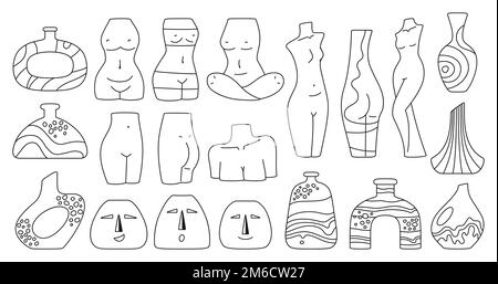 Vase female shape engraving modern set. Woman body form sculpture press ...