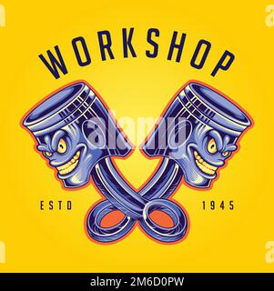 Angry engine piston racing logo mascot silhouette vector illustrations ...