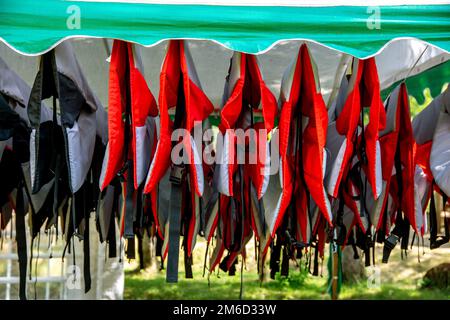 Life jackets drying Stock Photo - Alamy