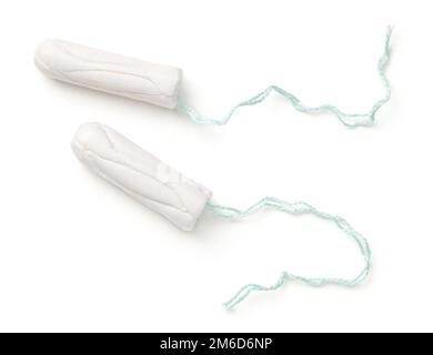 flat lay with white cotton tampons isolated on red, panoramic shot ...