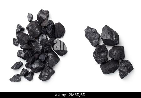 Pile of black coal isolated on white Stock Photo - Alamy