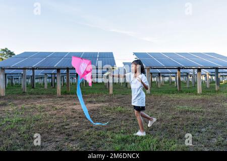 Solar farm on greenery tree in the village provide clean energy eco ...