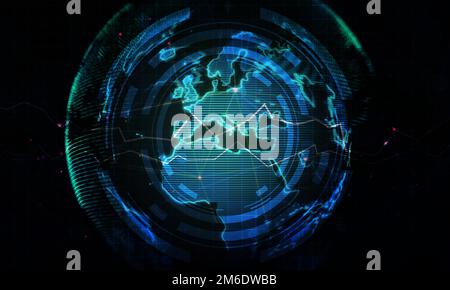 Cyber world network background.Global business technology.Digital world ...