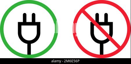 Illustration of a not allowed icon with a plug. Do not connect sign in ...