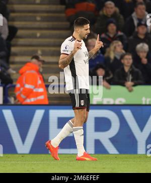 Aleksandar Mitrovic #9 of Fulham celebrates his goal to make it 1-0 ...