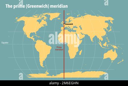 Map with the Greenwich prime meridian Stock Photo - Alamy