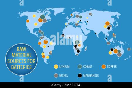 Map of raw material sources for battery production around the world ...