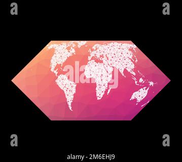 Global network. Eckert II projection. World network map. Wired globe in ...