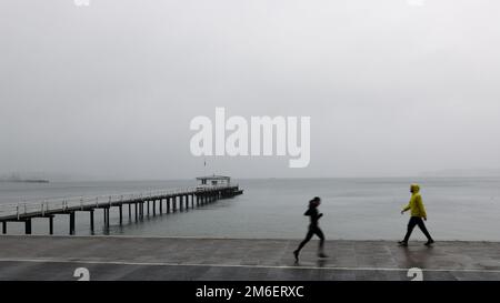 Kiel, Germany. 04th Jan, 2023. A walker is on the Kiellinie at the Kiel ...