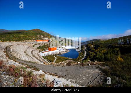 Kolyma hydroelectric power station in Magadan region, Russia. Spillway ...