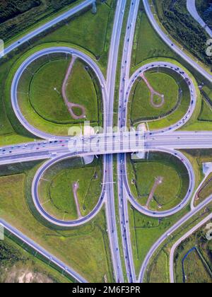 Traffic jam and roundabout, Ring road intersection with massive traffic ...